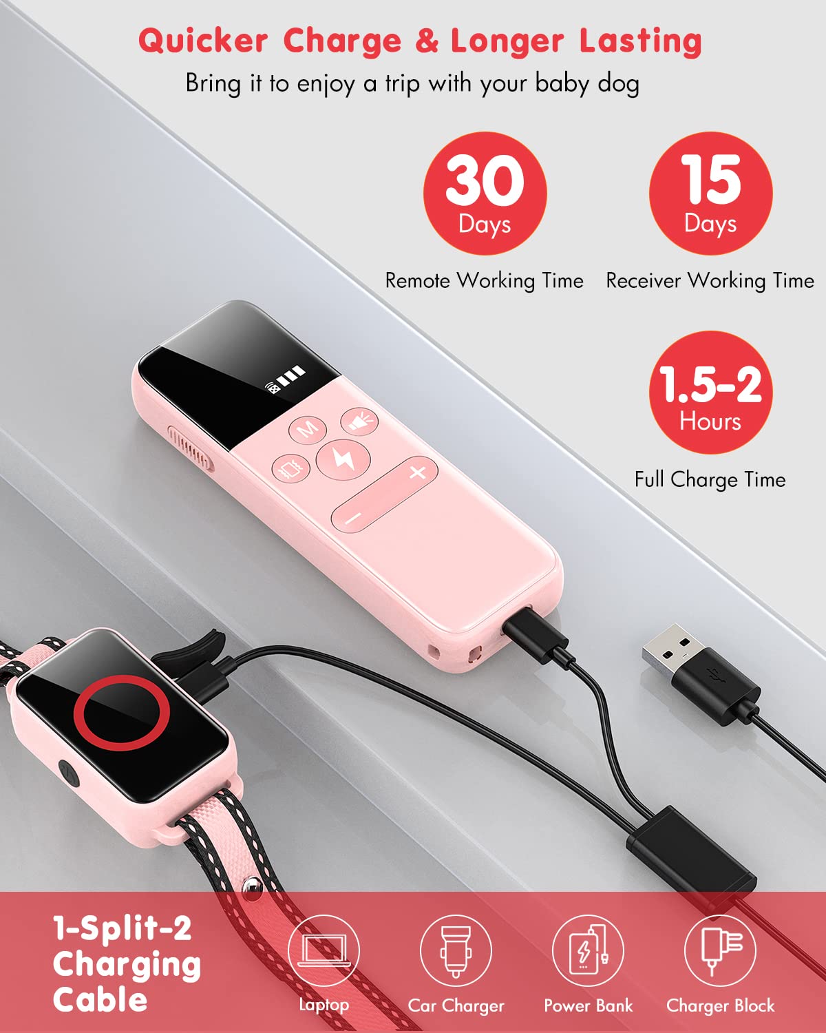Haoteful Dog Shock Collar with Remote 2600FT, Shock Collar for Large Dog, Medium Small Dogs 8-120lbs, Electric Dog Training Collar with 3 Modes Beep, Vibration, Static Shock, Security Lock (Pink)