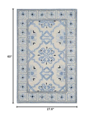 SAFAVIEH Bella Collection Accent Rug - 2'3" x 5', Ivory & Blue, Handmade Wool & Viscose, Ideal for High Traffic Areas in Entryway, Living Room, Bedroom (BEL155A)