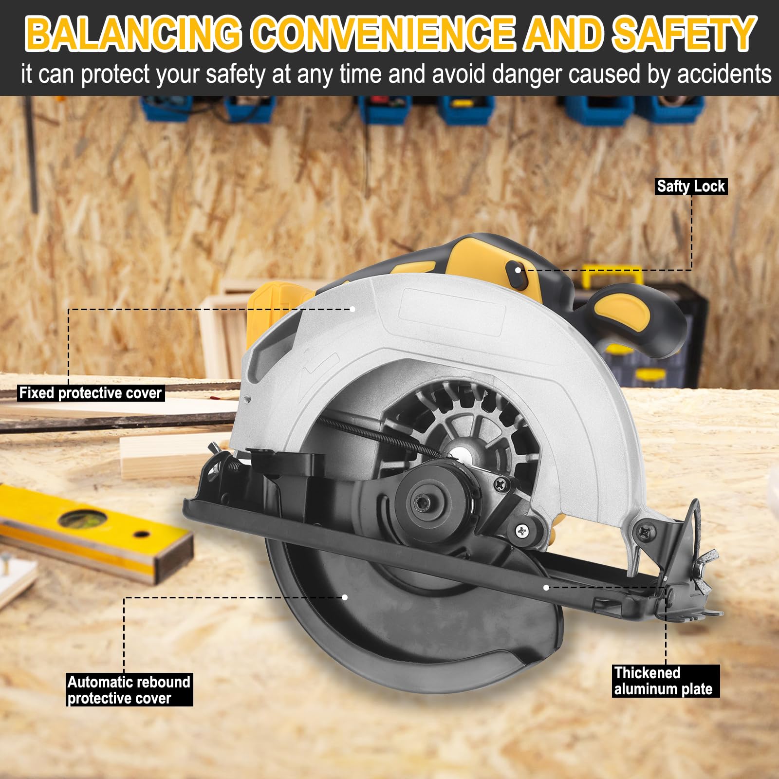 Circular Saw Cordless for Dewalt 20V Battery, Power Circular Saws with 7-1/4-inch Saw Blade,Cutting Depth 2-9/16" (90°), 1-3/5" (45°) Tile Saw, 200 W Brushless Motor for Wood, Plastic, Soft Metal