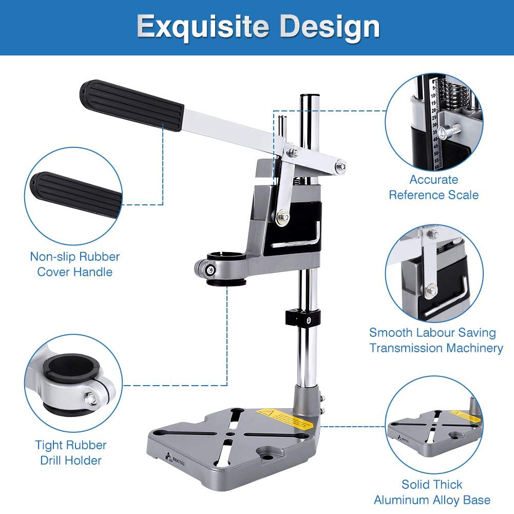 Drill Stand for Hand Drill Universal Drill Press Stand Adjustable Bench Drill Press Universal Bench Clamp Drill Press Holder Table Workbench Repair Tool Heavy Duty Single Hole Aluminum Base