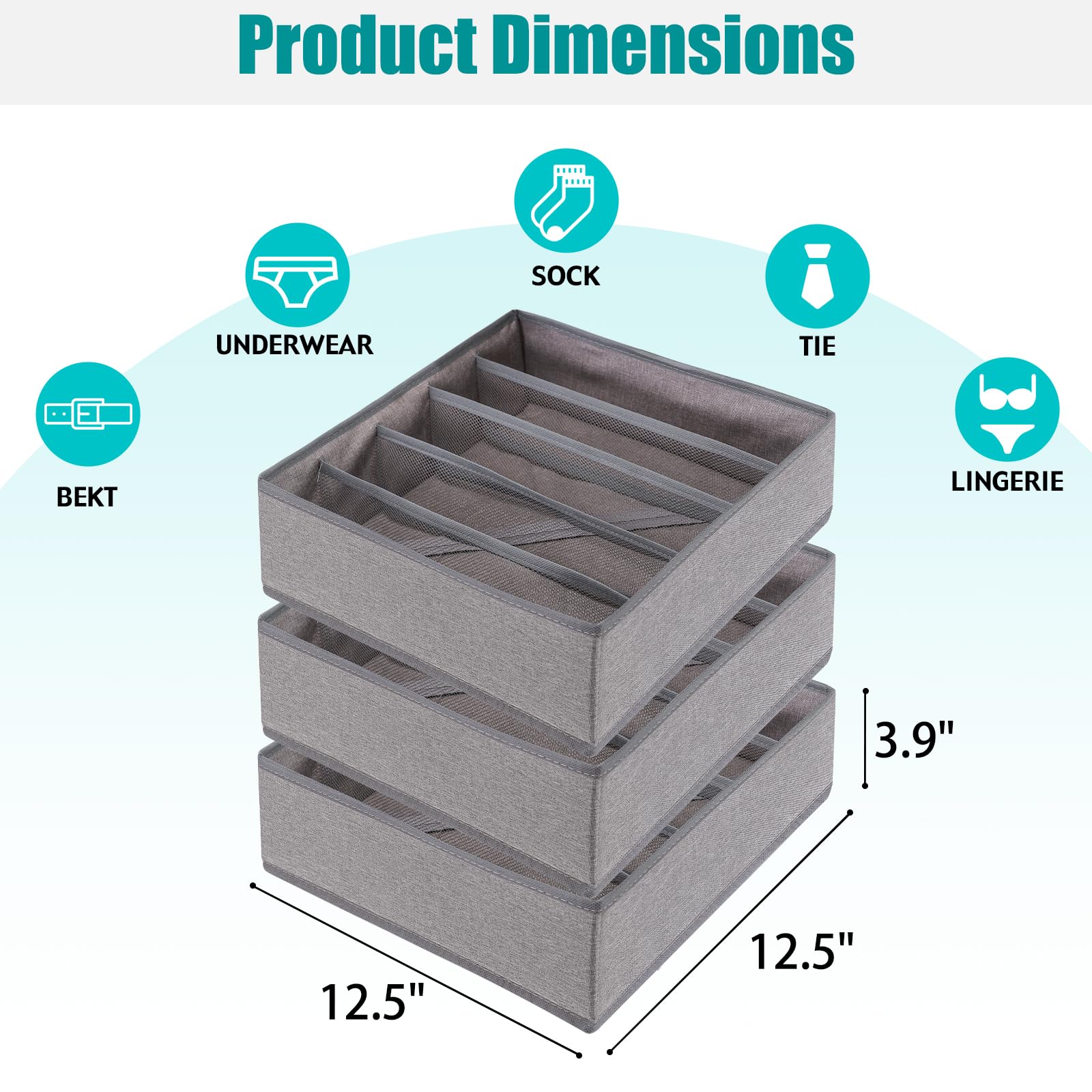 Cawek Bra Storage Drawers Organizer for Clothing Underwear Drawer Organizer Dividers Foldable Storage Cube Bins for Bra,Socks, Underwear,3 Pack (Grey)
