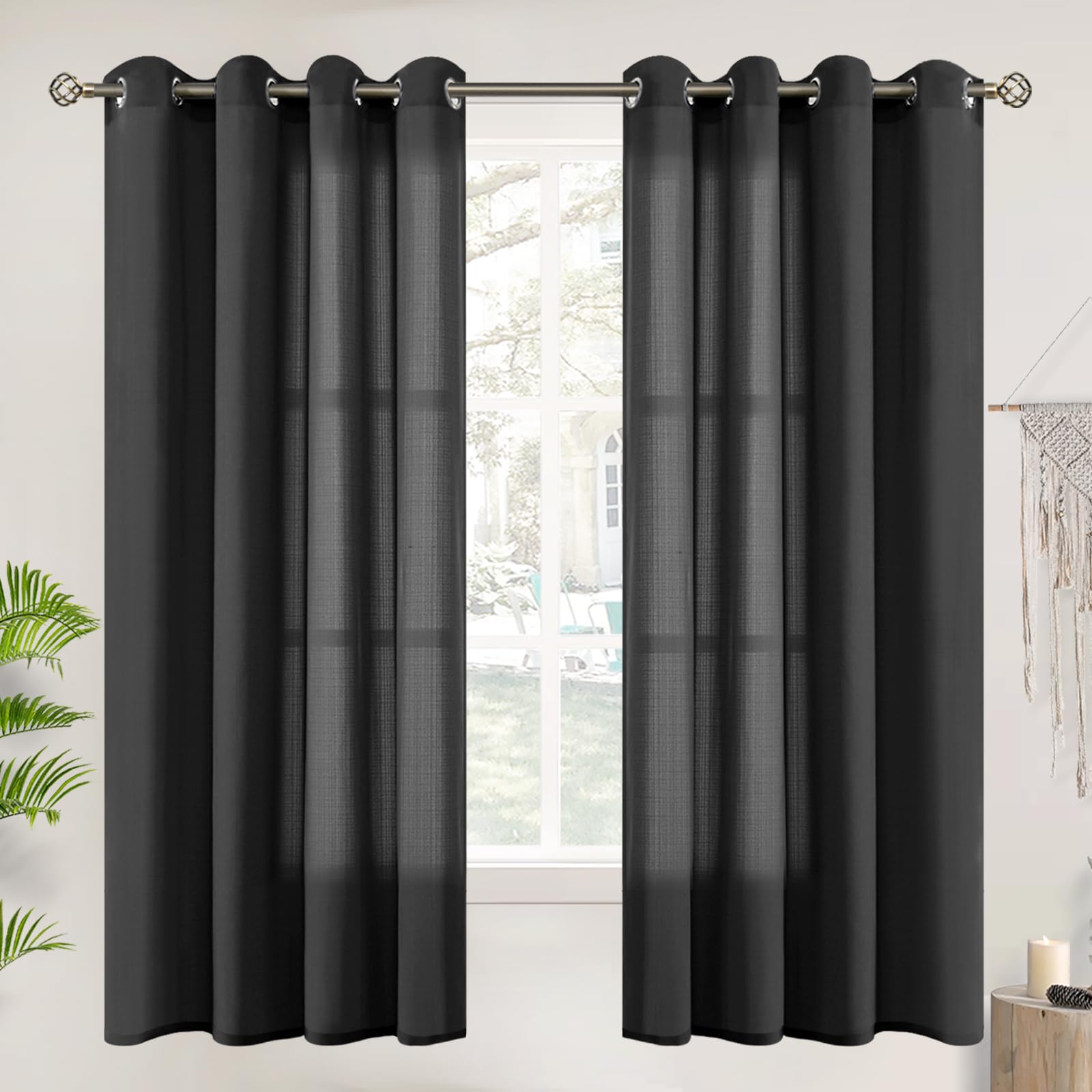 BGment Linen Look Semi Sheer Curtains for Bedroom, Grommet Light Filtering Casual Textured Privacy Curtains for Living Room, 2 Panels (Each 52 x 63 Inch, Rubby Tan)