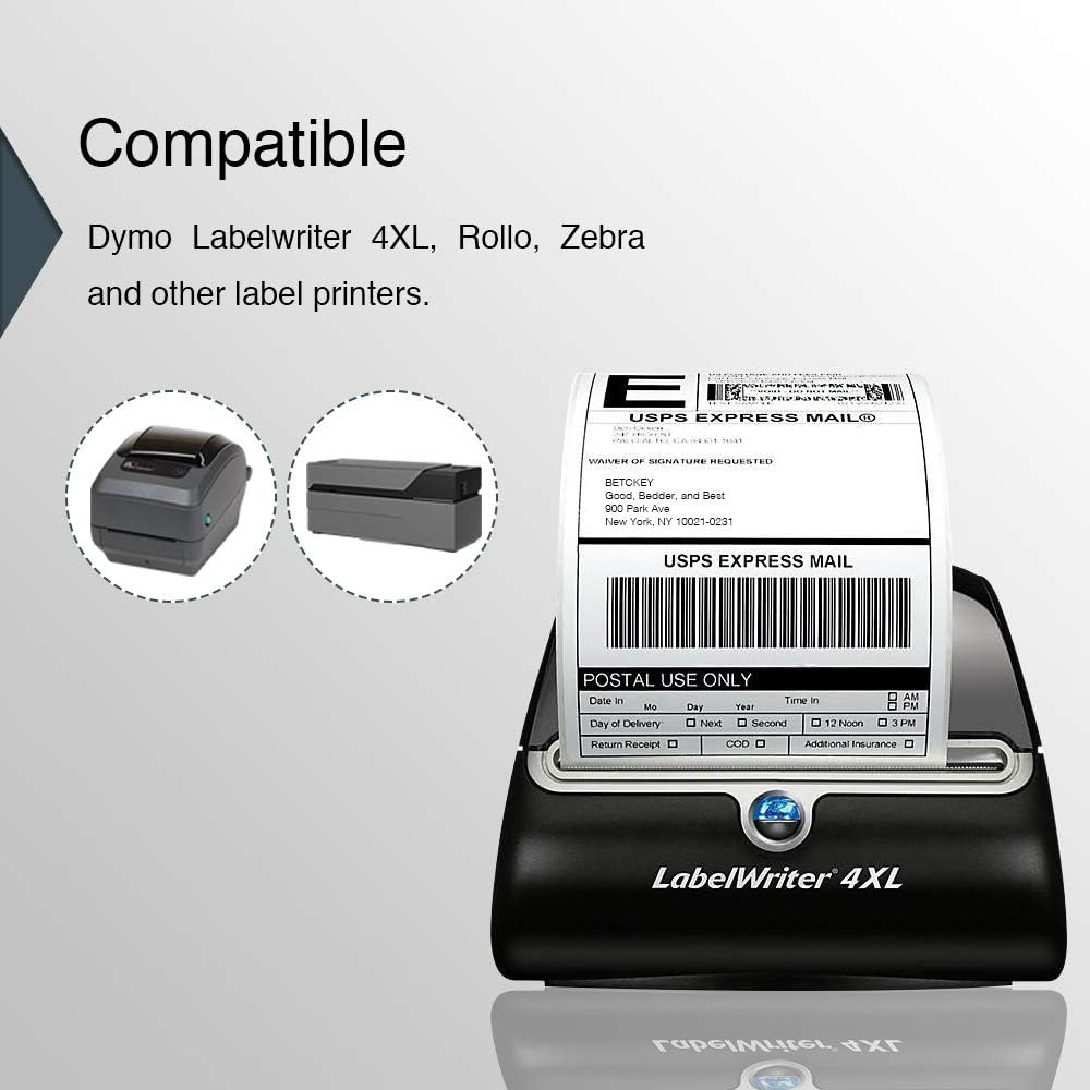 BETCKEY - Compatible DYMO 1744907 (4" x 6") Shipping Labels, Strong Permanent Adhesive & Perforated, Compatible with DYMO Labelwriter 4XL Rollo & Zebra Desktop Printers [2 Rolls/440 Labels]