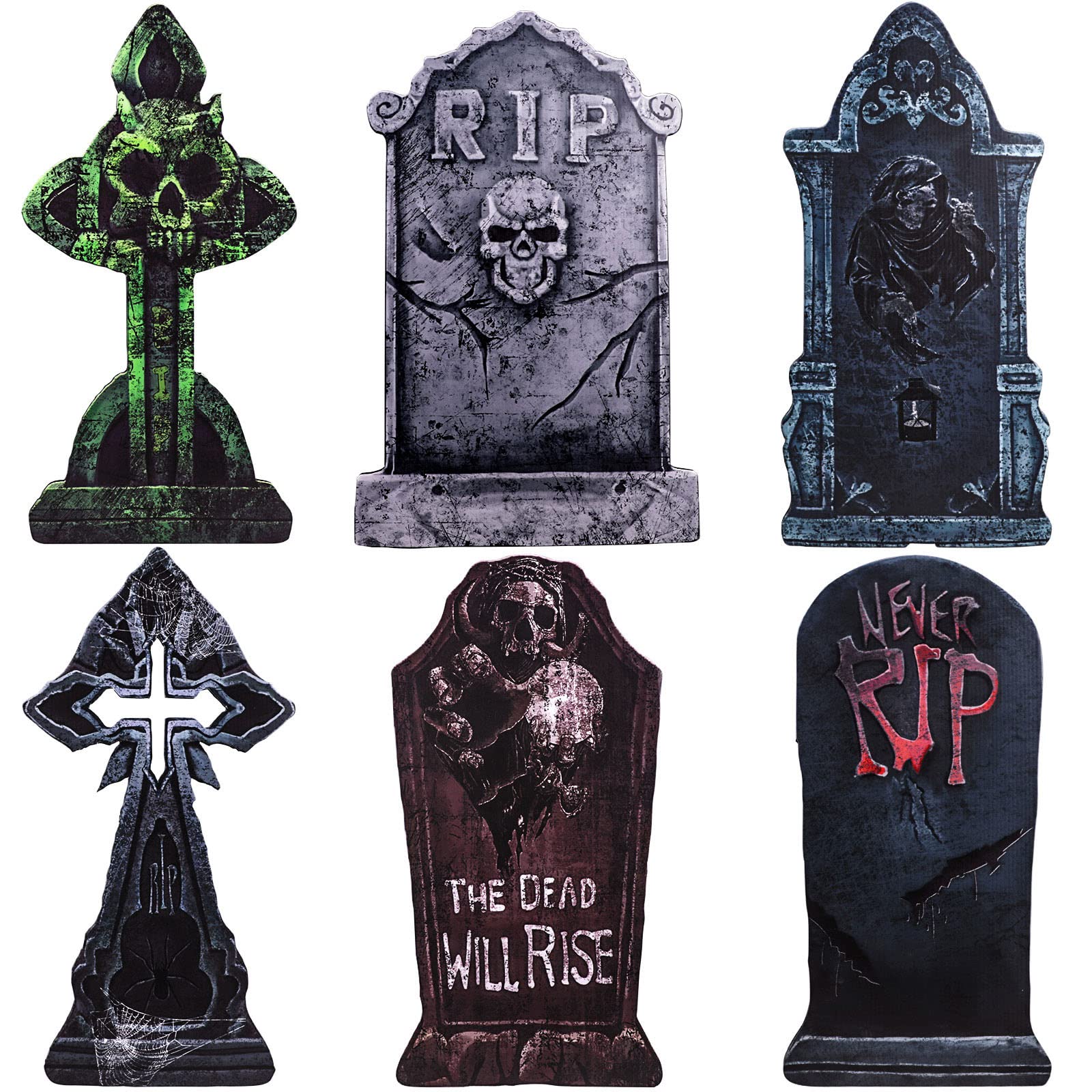 BEAUTLOHAS. Halloween RIP Graveyard Tombstones 6 Pack Yard Stake Signs for Halloween Decorations, Lawn Yard Decorations, Trick or Treating, Halloween Prop (Cross Six)