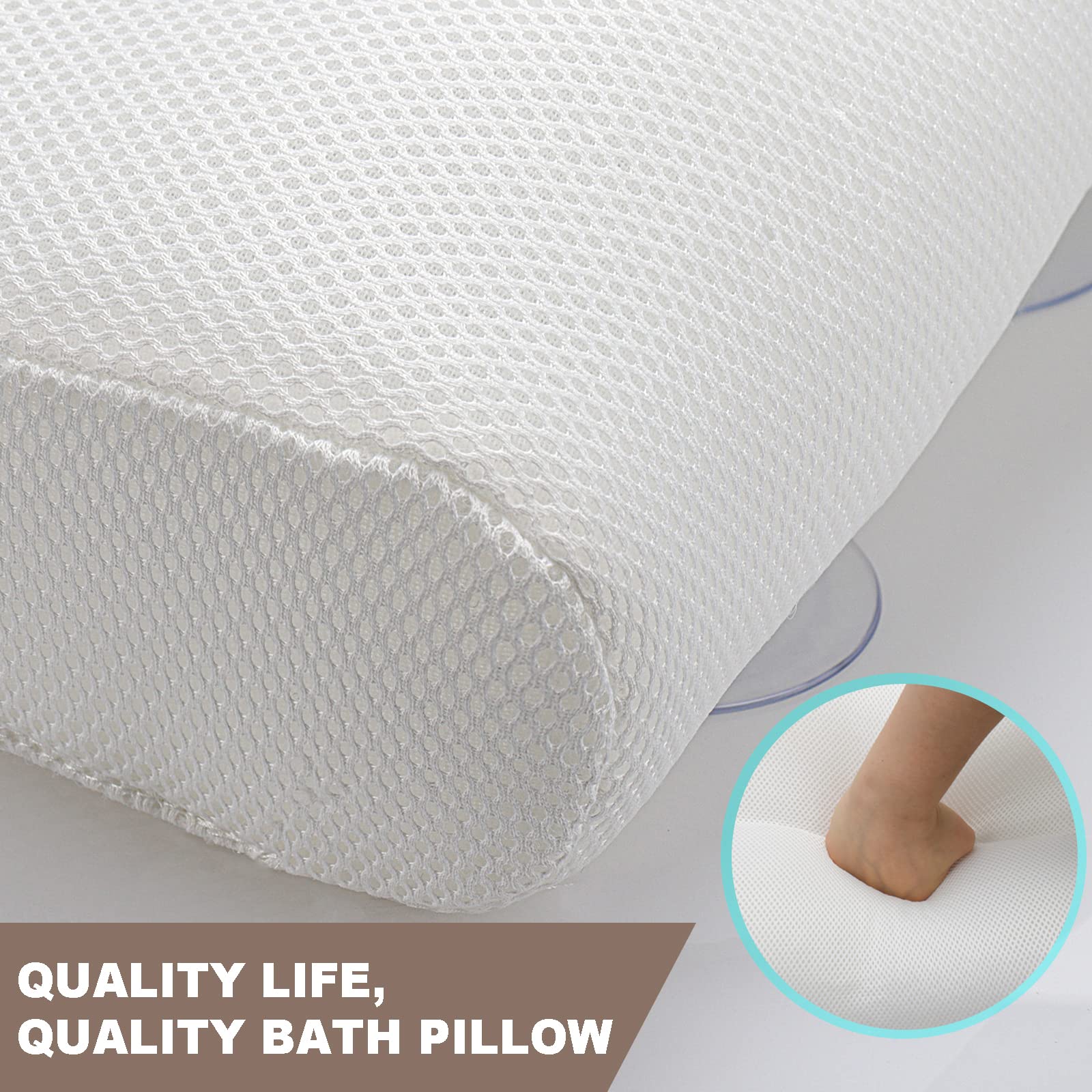 Bath Pillows for Tub,Comfortable Bathtub Pillows for Tub Spa,Neck and Back Support with Non Slip Suction Cups Bath Pillow,3D Ergonomic Air Mesh Headrest Cushion with Cover