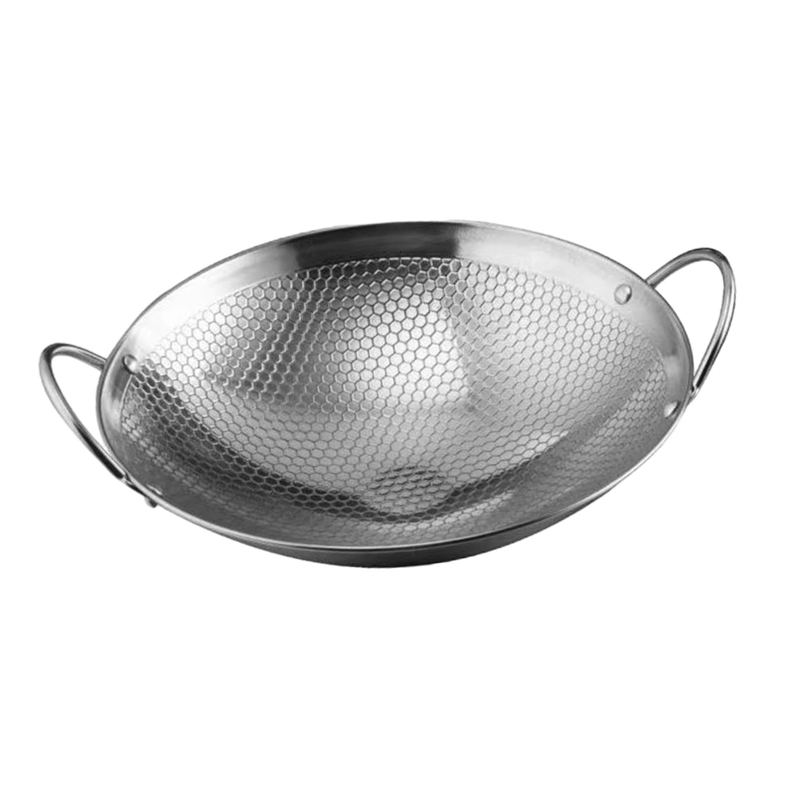 KLKCMS Frying Pan, Stainless Steel Wok, Round Bottom Wok, Chinese Wok, Double Ear Wok Pot, Nonstick Skillet Pot, Deep Frying Pan, 8inch