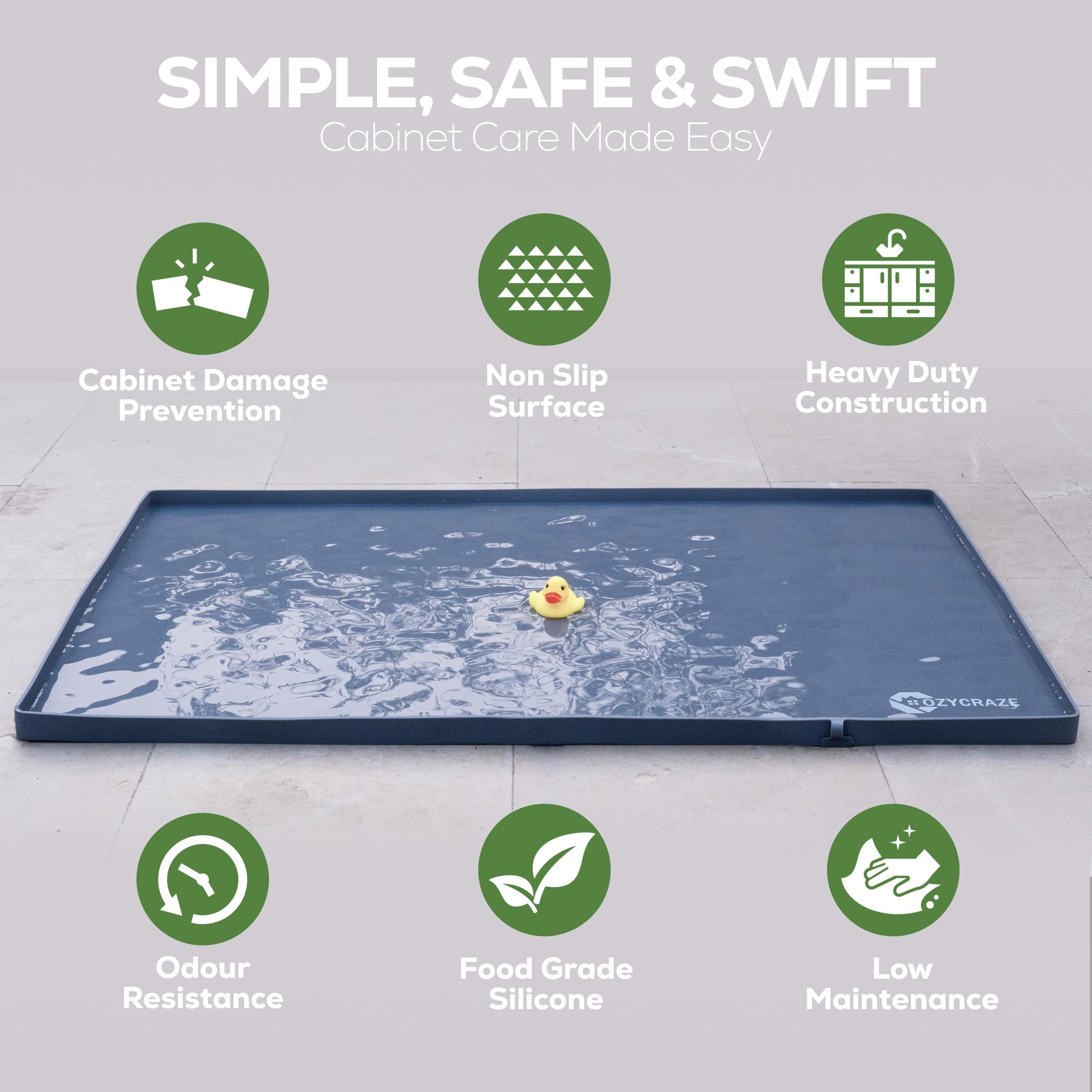 Cozycraze Under Sink Mat ๐ฎ๐ฎ๐
๐ฏ๐ฐ Inches, Durable Slip Resistant Silicone Under the Sink Mat with Drain Hole on Edge for Bathroom and Kitchen Cabinets, Under Sink Mats for Kitchen Waterproof (Grey)