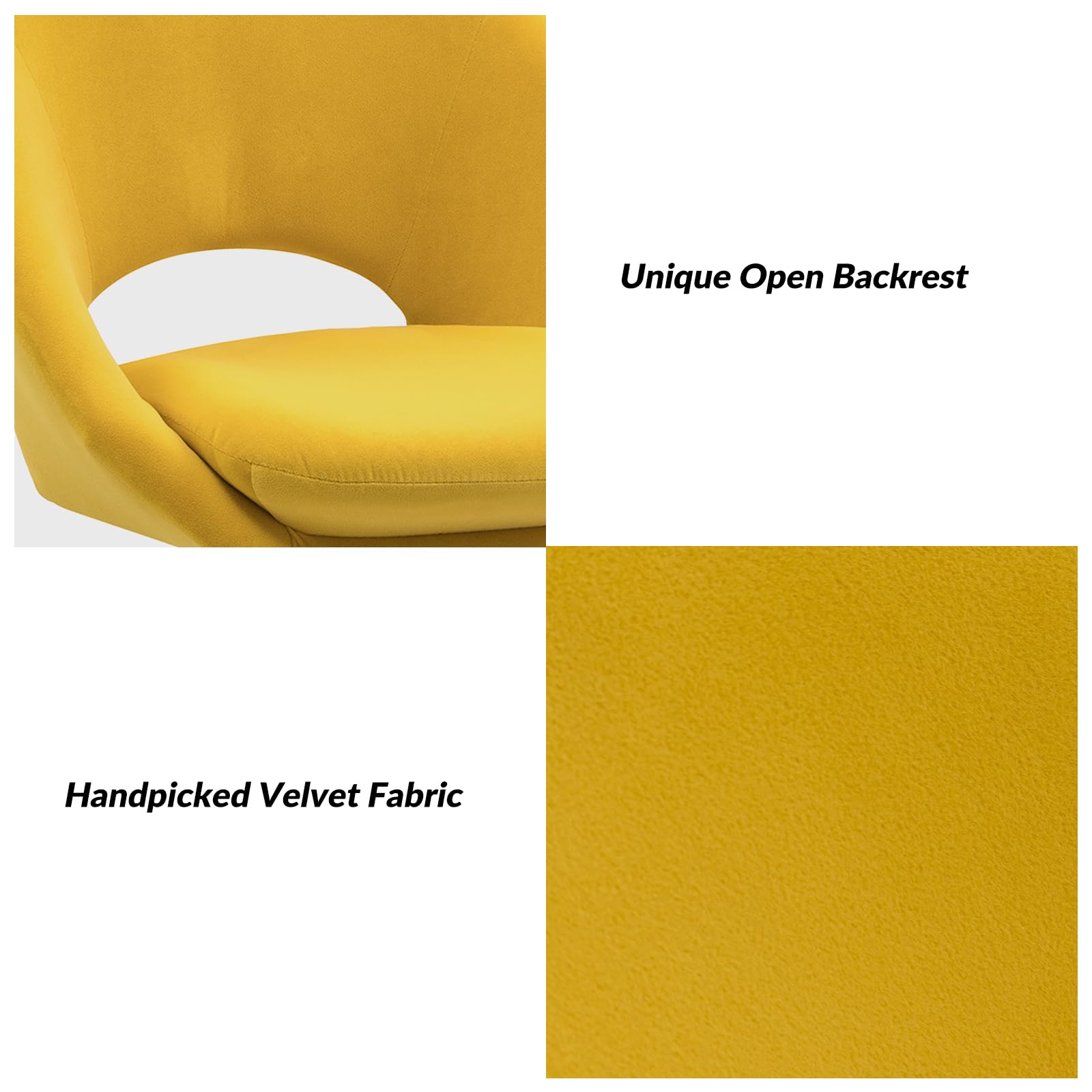 TINA'S HOME Modern Velvet Office Chair with with Adjustable Swivel, Comfy Upholstered Desk Chair with Open Back, Small Cute Chair for Living Room Study Vanity, Yellow