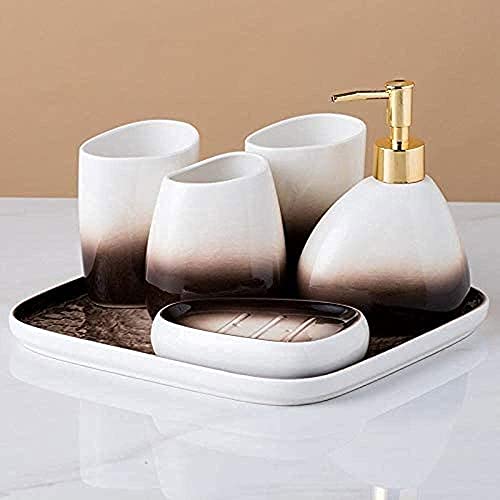 Bathroom Accessories Set 4 Piece with Tray Includes Soap Dispenser Toothbrush Holder Tumbler Soap Dish Gradient Color Brown Bathroom Accessory Kit