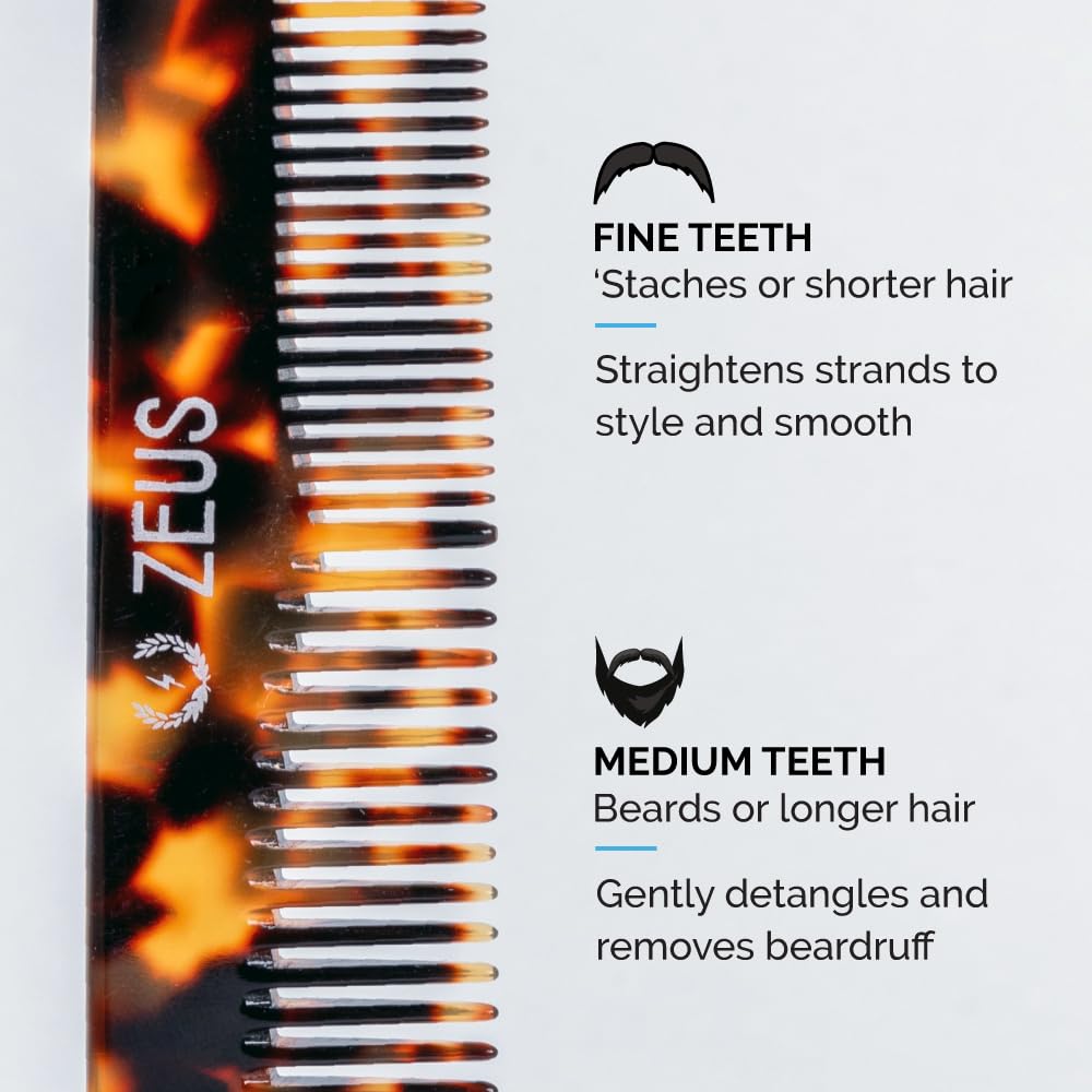 ZEUS Beard & Mustache Comb for Men, Handmade Saw-Cut Hair Comb for Untangling & Styling Beard (Traditional) V11