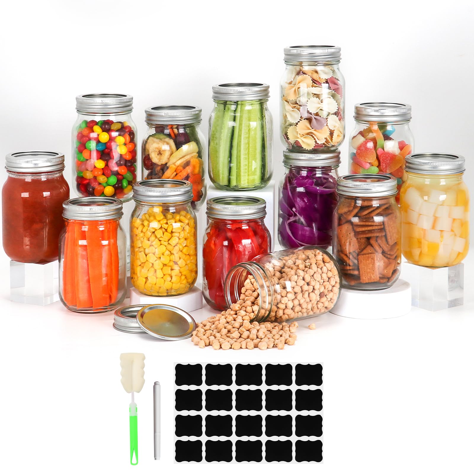 CAKKVDE Mason Jars 16 oz with Lids and Bands 15 Pack, Regular Mouth Food Storage Canning Jars, Clear Glass Jars for Canning, Fermenting, Jam, Honey, Wedding Favors, Sauces, DIY