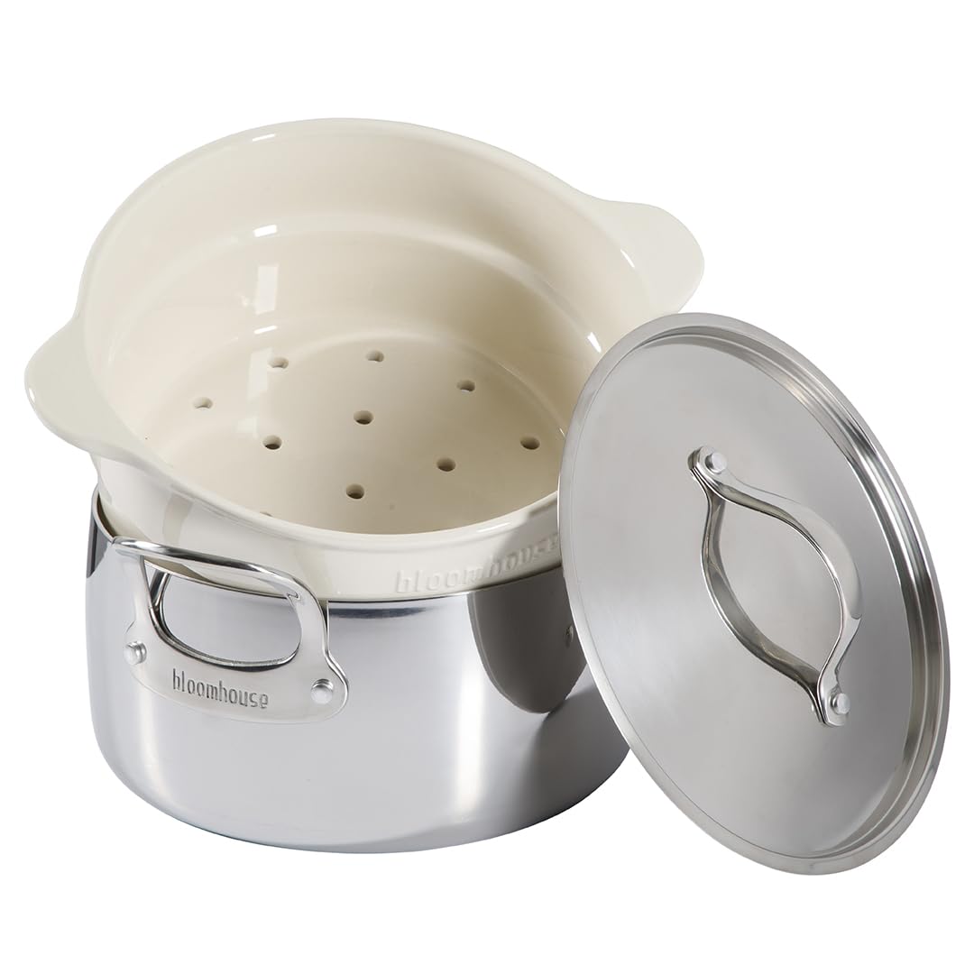Bloomhouse - Oprah's Favorite Things - 6-QT Triply Stainless Steel Dutch Oven w/Non-Stick Non-Toxic Ceramic Interior and Ceramic Steamer Insert