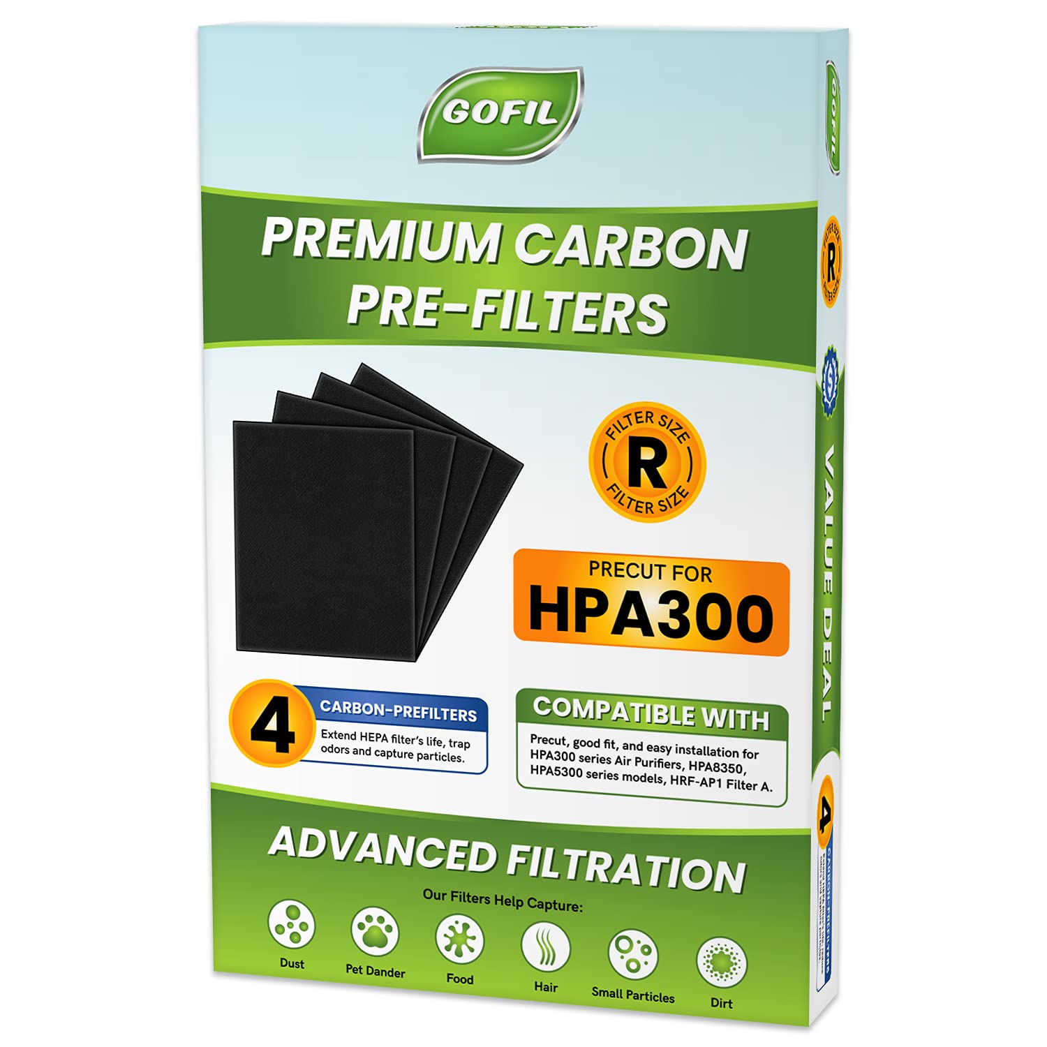 GOFIL 4 Pack Replacement Filter Includes 4 Carbon Pre-filters Compatible with Air Purifier Model HPA300 series, PA300/HPA304/HPA8350, HPA5300 series models, HRF-AP1 Filter A