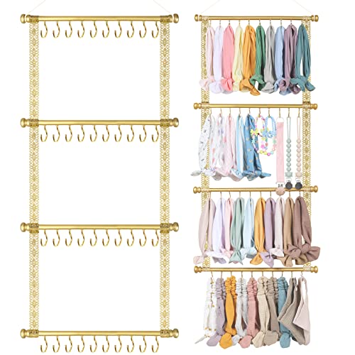 POVETIRE Headband Holder Organizer for Baby Girl,Gold Baby Headbands Hair Accessories Organizer Storage Wall Hanging Decor for Nursery Toddler Girls Room