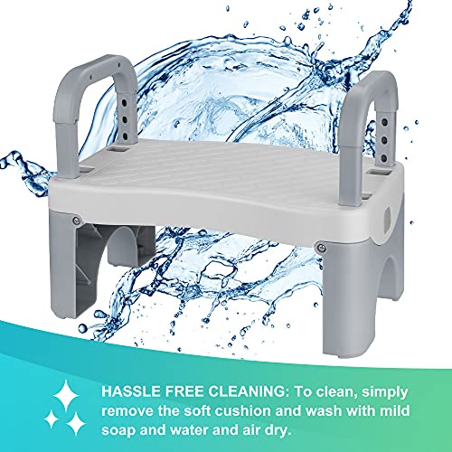 Welspo Folding Step Stool for Kids, Toddler Step Stool with Handle for Bathroom Sink,Toilet, Plastic Child Step Stool with Faucet Extender Non-Slip for Boys and Girls, Gray