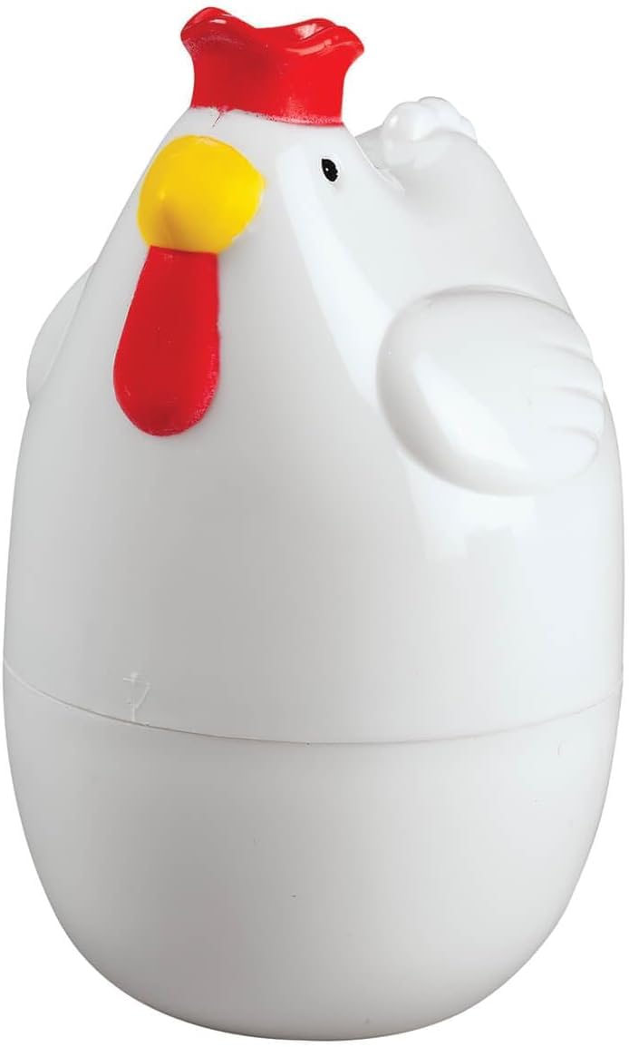 COOKWARE CREATIONS Chicken Shaped Microwave Egg Boiler for Perfectly Cooked Eggs in Minutes - egg boilers - egg boiler microwave - microwave egg boiler 1 egg - egg cooker, White