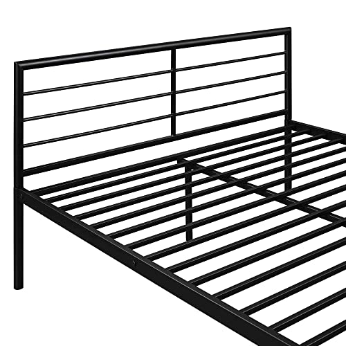 ATY Metal Bunk Beds Twin Over Full Size, L Shaped Steel Bedframe w/Desk & Built-in Ladder and Full-Length Guardrail, No Box Spring Needed, Black