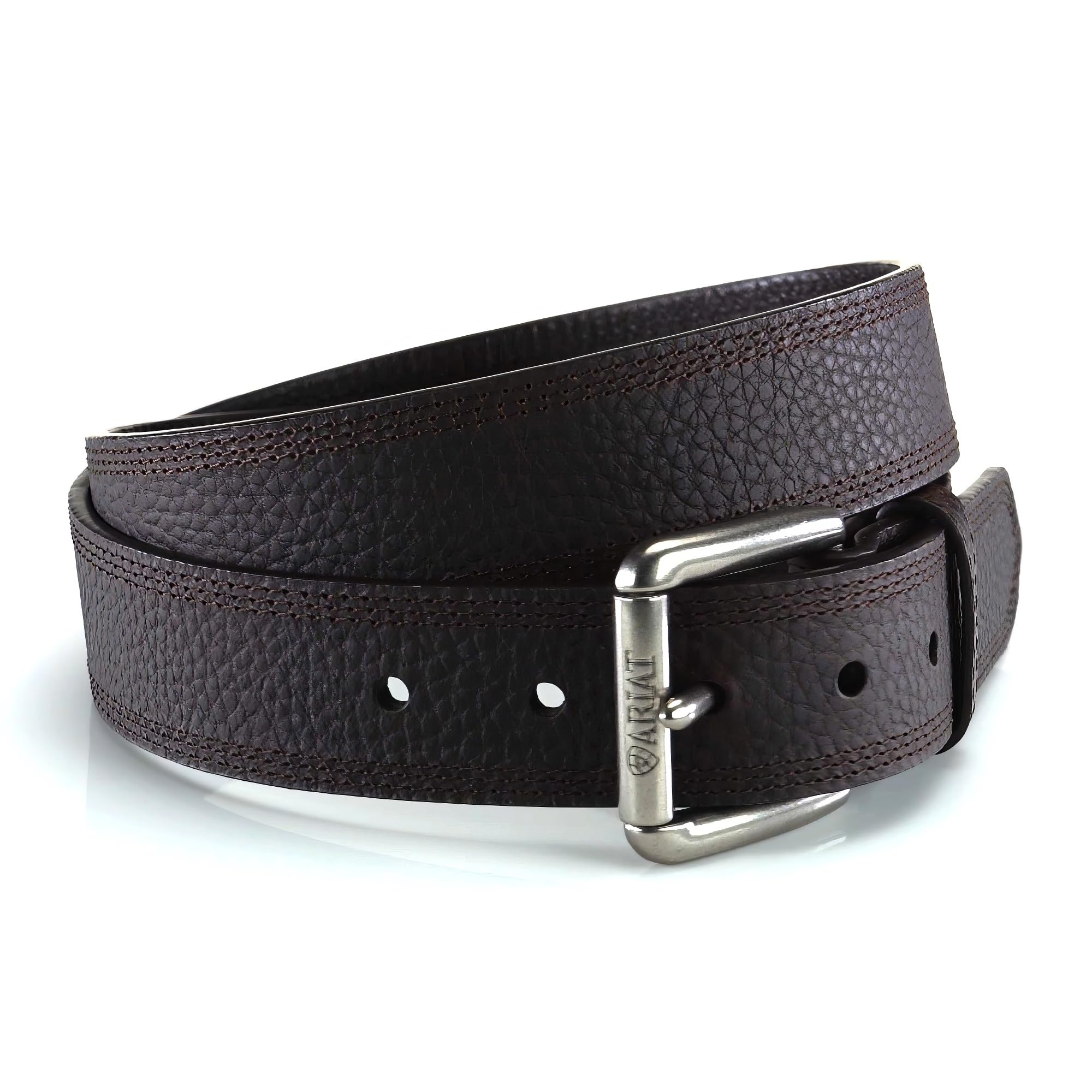 ARIAT Men's Western Work Belt β Solid Dark Brown, Full Grain Leather with Silver Buckle β Size 38