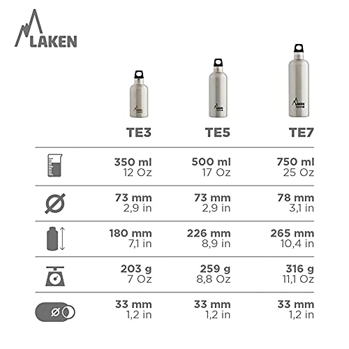 Laken Thermo Futura Vacuum Insulated Stainless Steel Water Bottle Narrow Mouth, 25 Ounce, Plain / Silver