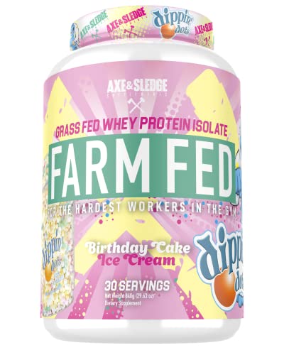 Axe & Sledge Supplements Farm Fed Grass-Fed Whey Protein Isolate, Digestive Enzymes, 22 Grams Protein, 30 Servings (Dippin' Dots Birthday Cake Ice Cream)