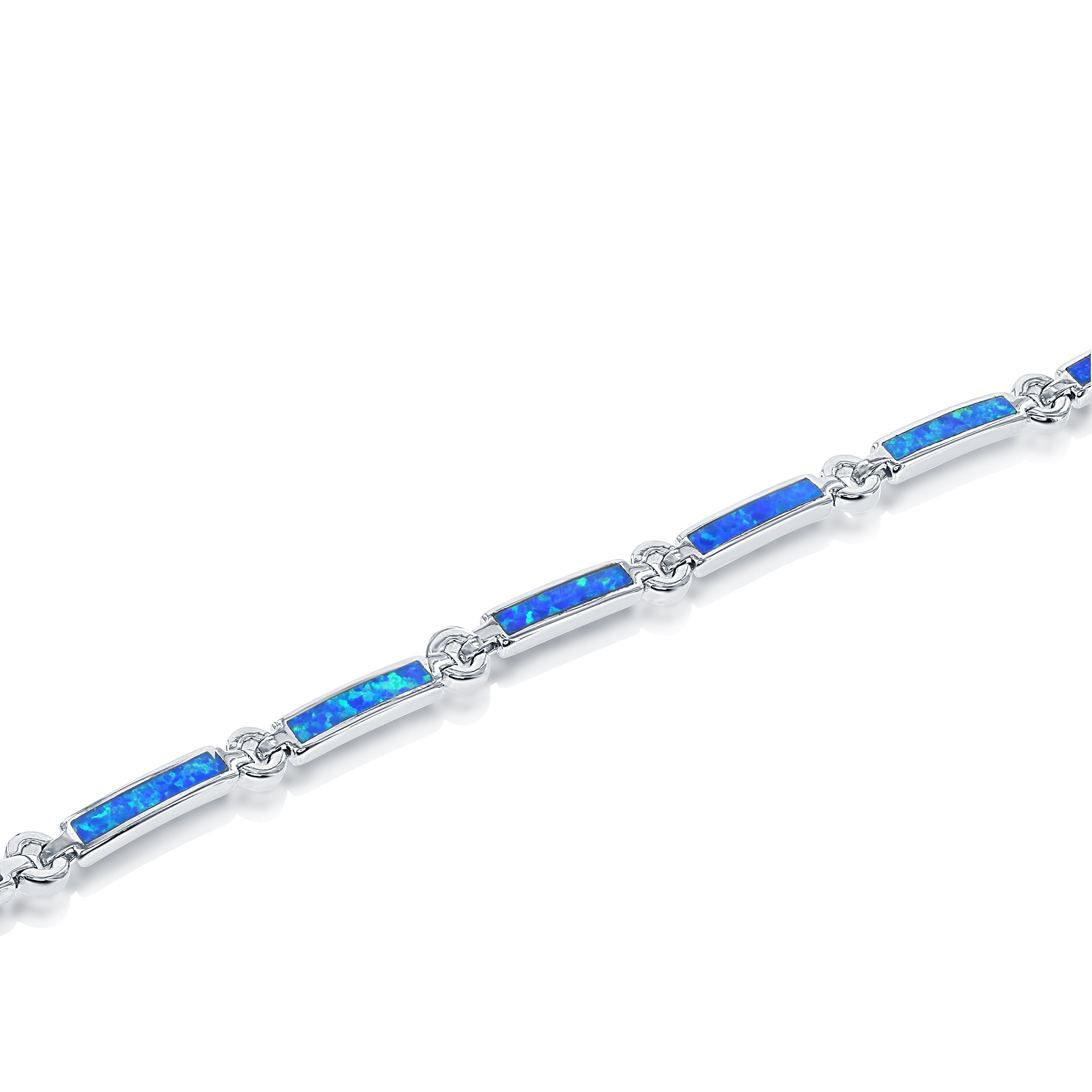Beaux Bijoux Sterling Silver 7" Created Blue Opal Bar Link Bracelet