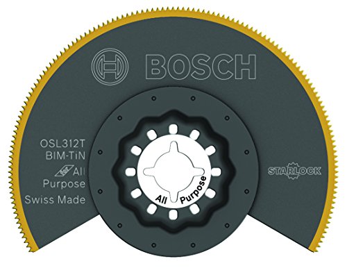 BOSCH OSL312T 3-1/2 In. Starlock Oscillating Multi Tool Grout & Abrasive Titanium-Coated Bi-Metal Segmented Saw Blade for Applications in Wood, Wood with Nails, Drywall, PVC, Metal (Nails and Staples)