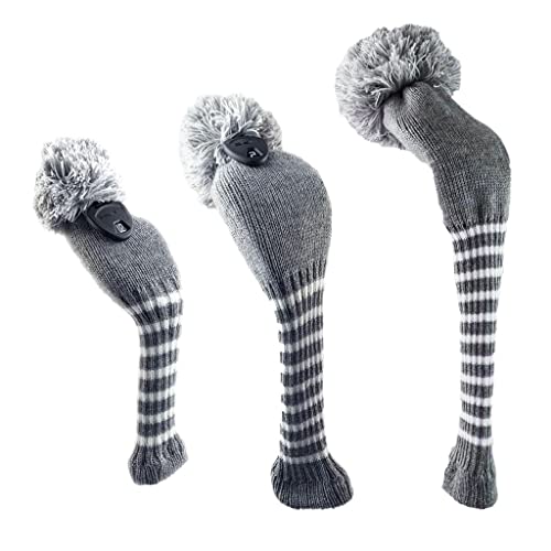 BESSTUUP Pack of 3 Knit Headcover Driver Cover Wood Head Covers for Fairway Wood, Driver Wood, Hybrid - Gray