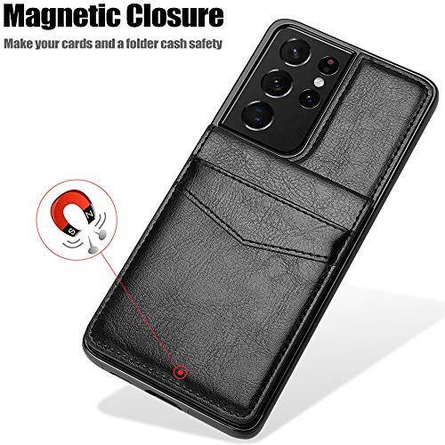 LakiBeibi Samsung Galaxy S21 Ultra Case, S21 Ultra Phone Case, Dual Layer Lightweight Premium Leather Wallet Case with Card Holders Flip Protective Case for Samsung Galaxy S21 Ultra (2021), Black