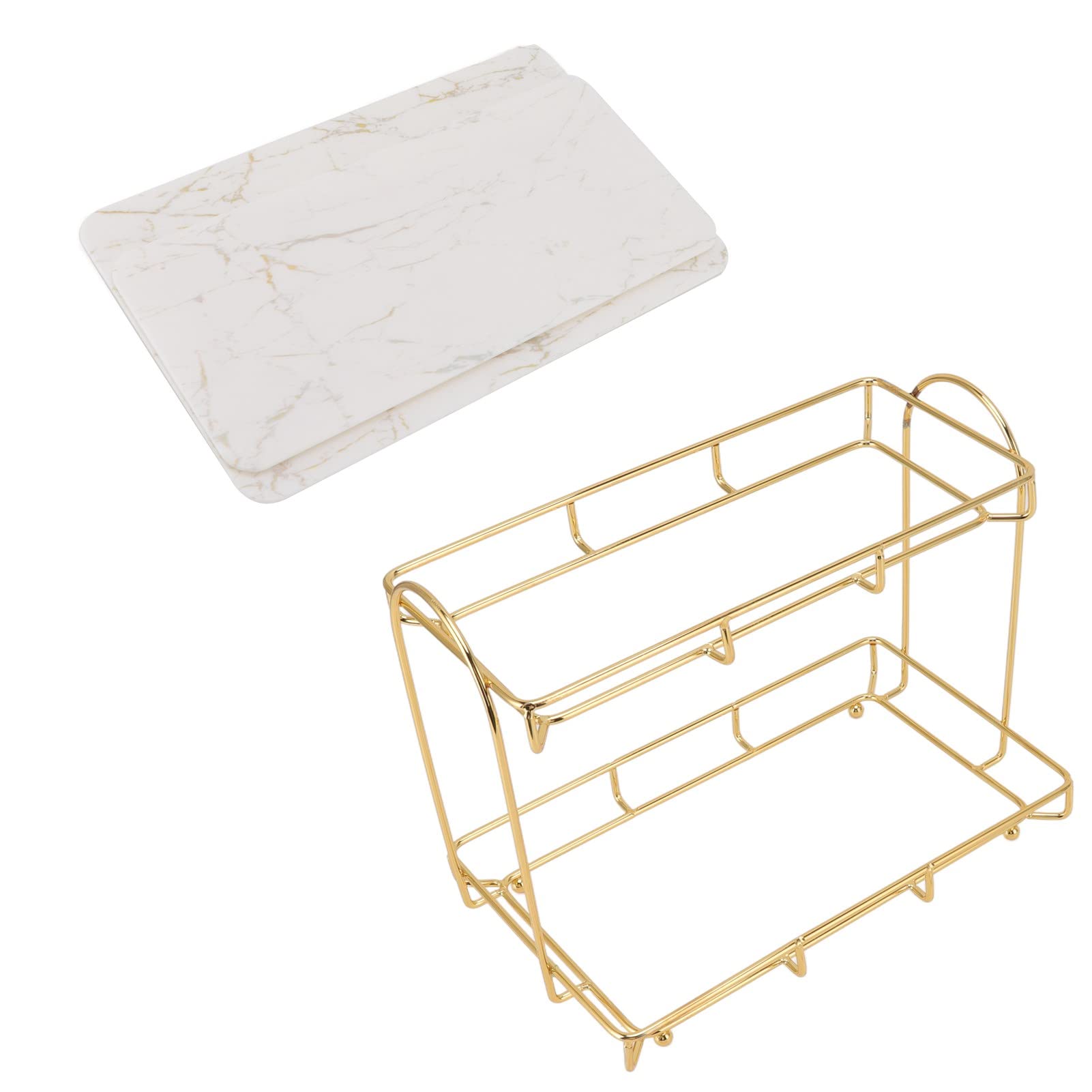 Hilitand 2 Tier Cosmetic Organizer Large Capacity Bathroom Countertop Rack Waterproof Gold Metal Storage Shelf Rack for Bathroom Kitchen Bedroom