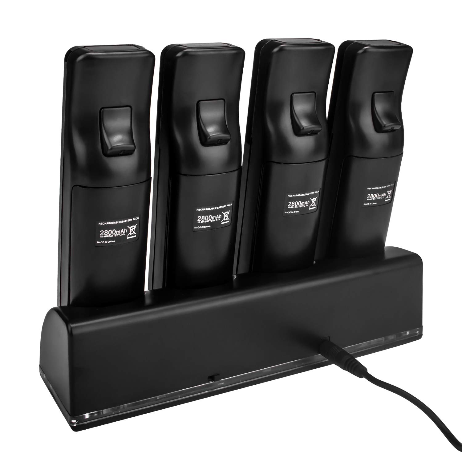 Four Charger Dock for Wii Remote, TechKen Remote Control Charger Docking Station with 4 Rechargeable Batteries from Nintendo Wii Rometo Control