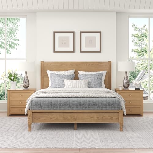 Cozyman Wood Bed Frame, Platform Bed Frame Queen Size with Headboard, No Box Spring Needed, 14 Inch Solid Oak Wood Mattress Foundation, 800Lb Capacity, Easy Assembly, Dark Oak Wood
