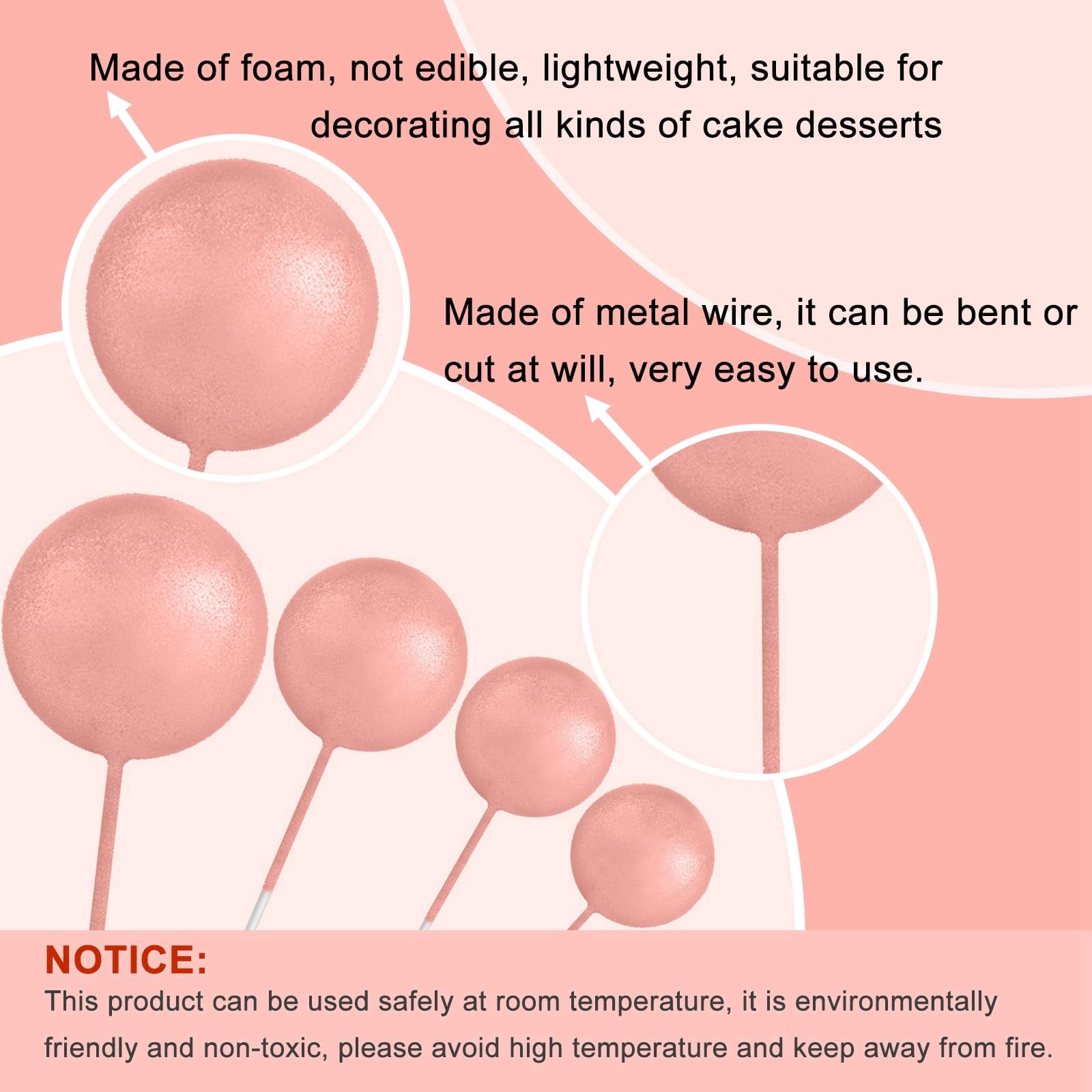 ASTARON 20 Pcs Ball Cake Topper Decorations Mini Balloons Cake Topper Sticks Rose Gold Balls Cake Picks Cake Topper Balls Cake Decorations for Wedding Birthday Cake Decorations