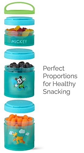 Whiskware Disney Stackable Snack Containers for Kids and Toddlers, 3 Stackable Snack Cups for School and Travel, Mickey and Pluto