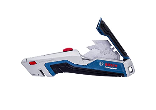 Bosch Professional 1600A01V3H Universal Knife with a Retractable Compartment in The Handle (incl. Three Trapezoid Blades), Blue