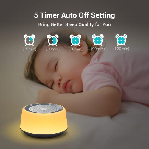 White Noise Machine with 30 Soothing Sounds and 7 Colors Warm Night Light for Sleeping, 5 Timers Portable Plug in Sound Machine for Baby, Adults