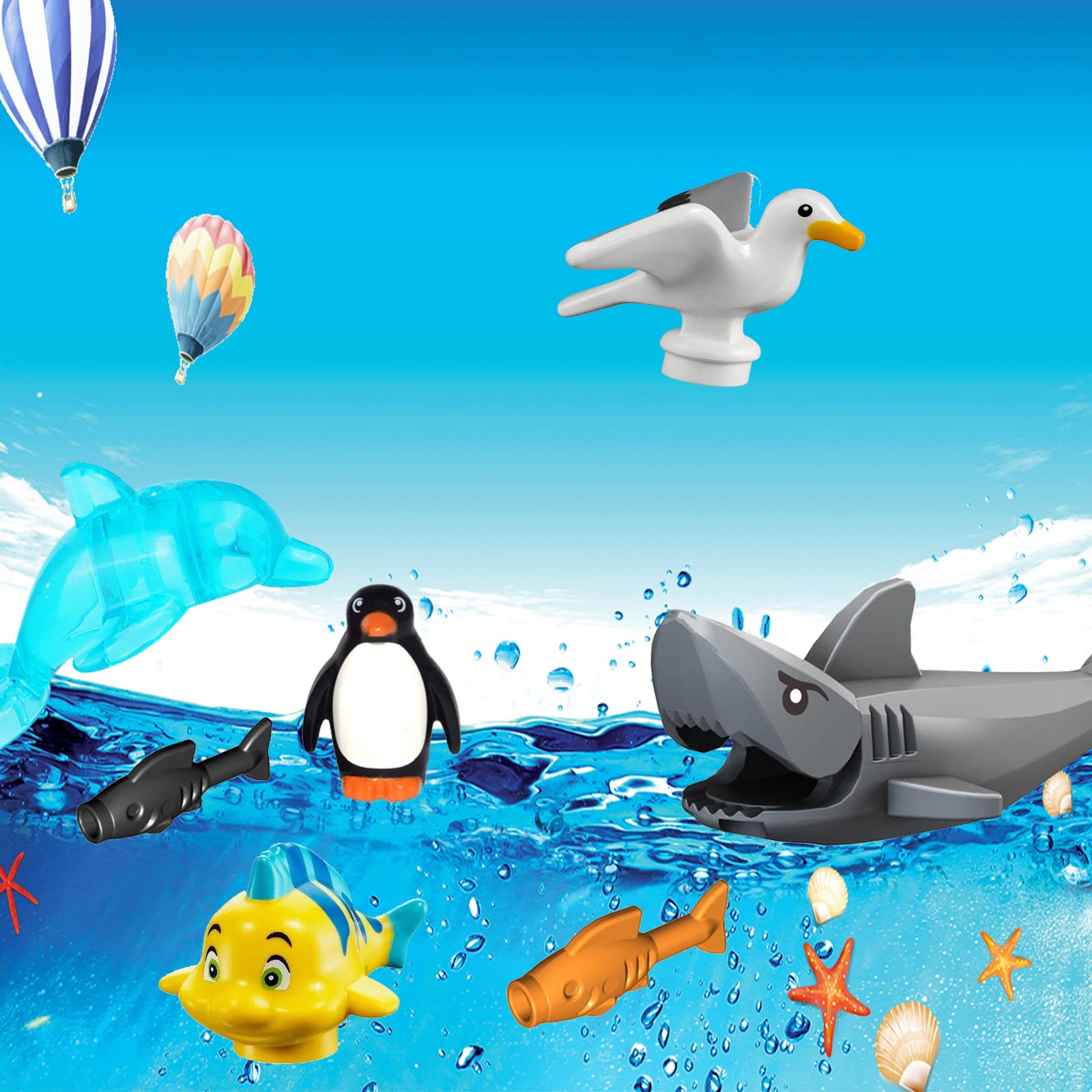 ANGFJ Titanic Building Bricks Set & Light Kit Contains a Variety of Animals, Sharks, Dolphins, Seagulls, Penguins, Octopuses, Crabs