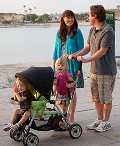 Joovy Caboose Sit and Stand Double Stroller with Rear Bench and Standing Platform, 3-Way Reclining Seats, Optional Rear Seat, and Universal Car Seat Adapter (Amber)