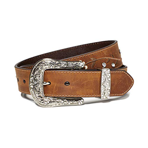 Ariat Women's Floral Stitch Berry Concho Belt, Brown, Medium
