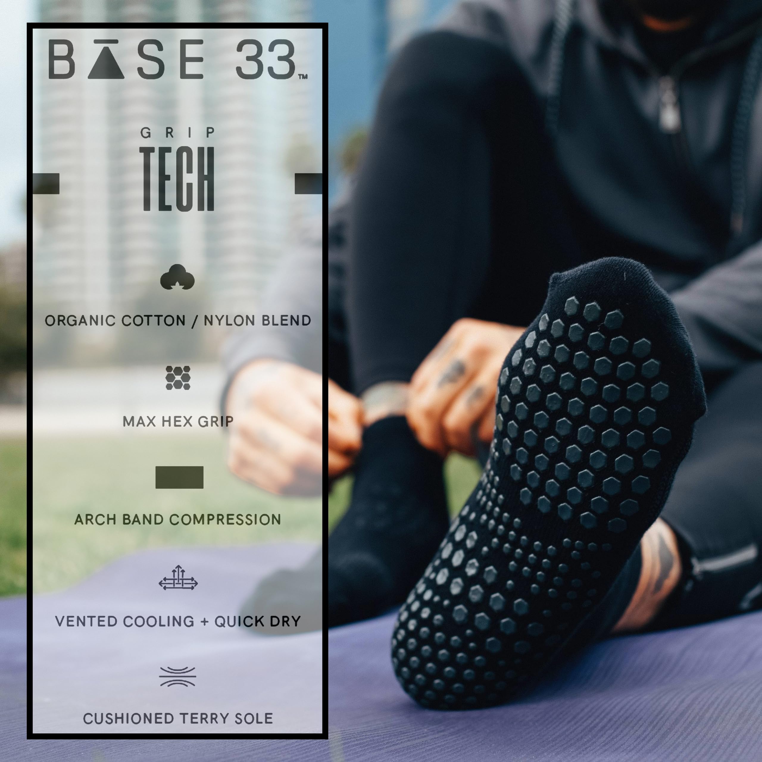 Base 33 Low Rise Grip Socks for Pilates, Yoga, Martial Arts, Lifting and Barre