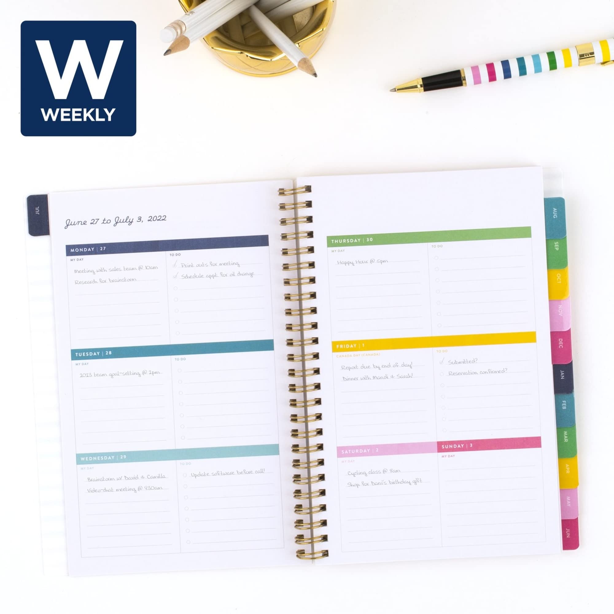 AT-A-GLANCE 2022-2023 Planner, Weekly & Monthly Academic, 5-1/2" x 8-1/2", Small, Simplified by Emily Ley, Happy Stripe (EL80-200A)