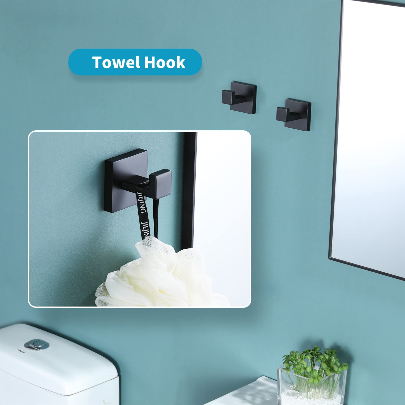 Durafe Towel Hooks for Bathrooms,Matte Black Robe Towel Hooks Wall Mounted 304 Stainless Steel for Bath Coat Shower Kitchen Heavy Duty Wall Hooks 2 Pack