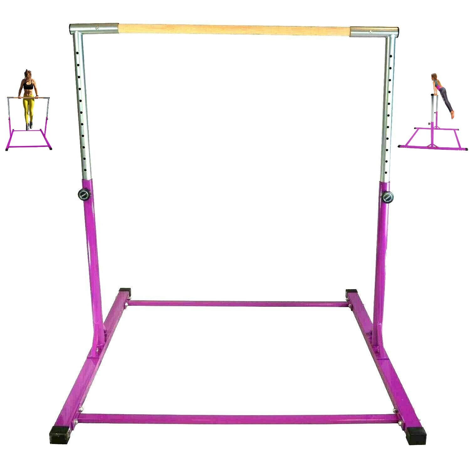 Athletic Bar Gymnastics Kip Bar Horizontal Bar Professional Junior Gymnastic Training High Bar Asymmetric Bar 13 Level Height Adjustable Expandable 3 to 5 FT Indoor Outdoor Use (Purple)