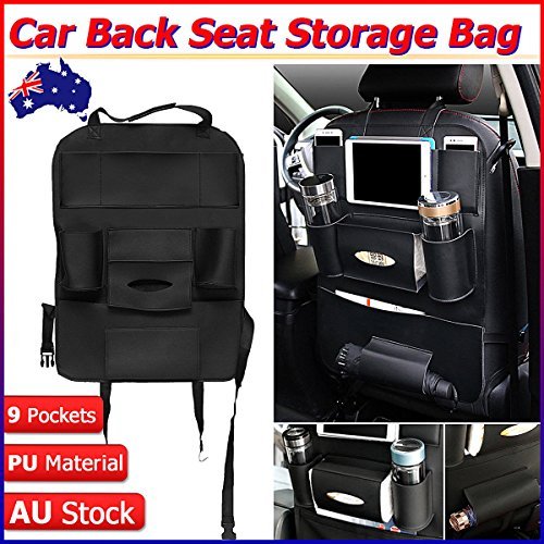 OTCPP 2 Pack PU Leather Car Seat Back Organizer for Travel (Black)