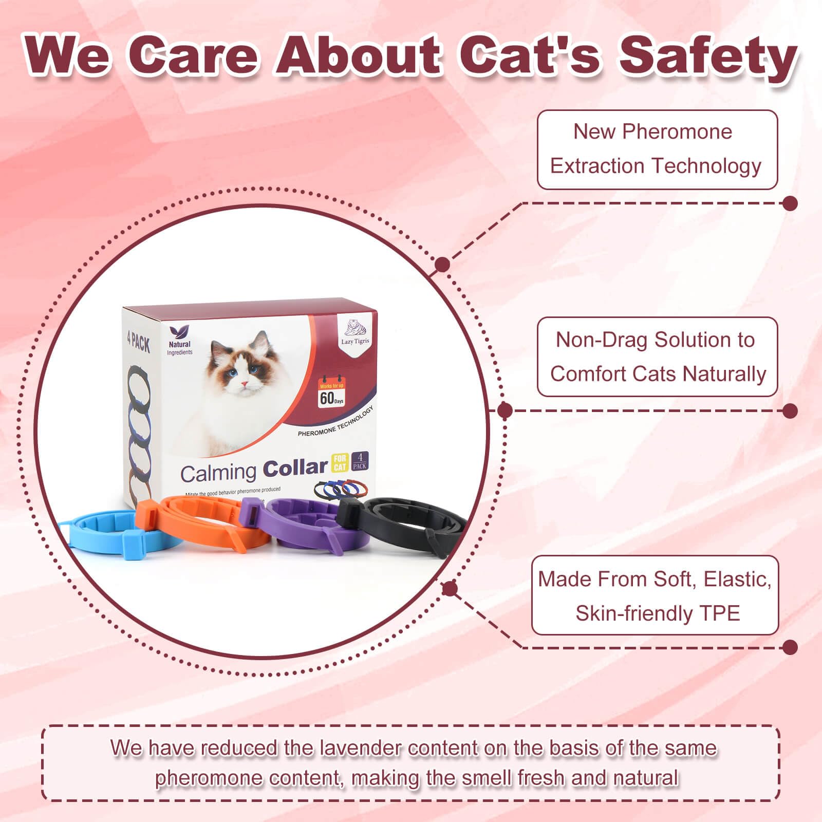 Calming Collar For Cats 4 Pack, Reduce Anxiety Stress Relief Travel Supplies, Kitten Pheromone Calming Diffuser Efficient Tranquilizer Product Breakaway, Pee Deterrent Stop Meowing, Sedative Adaptil