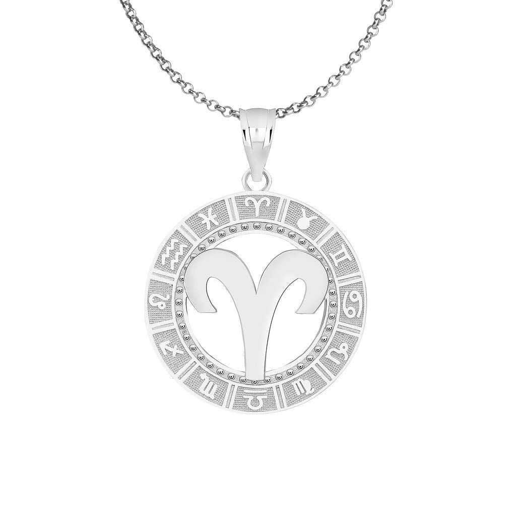 Aries Sterling Silver Zodiac Sign Constellation Horoscope Symbol Pendant Necklace With 22 Inch Chain