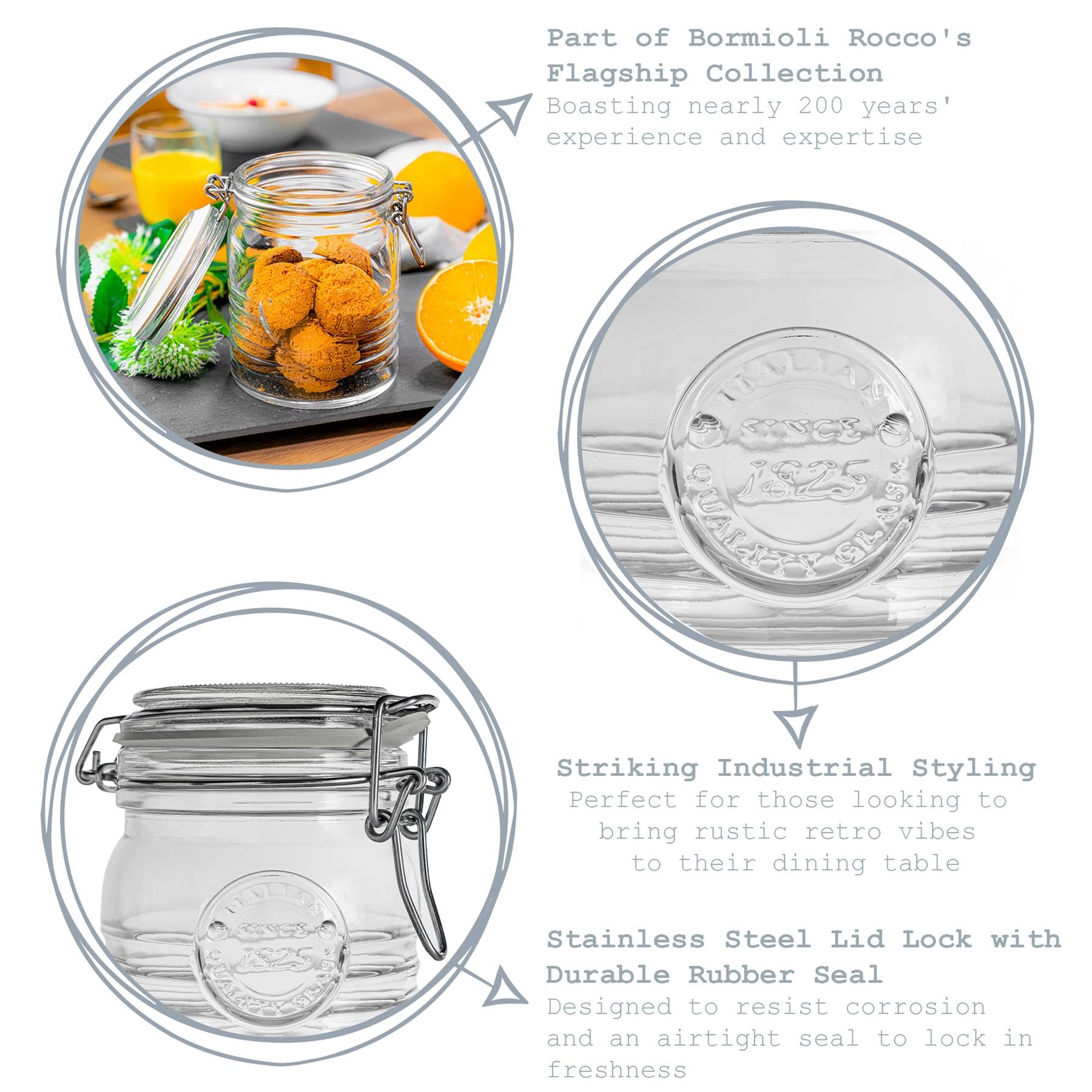 Bormioli Rocco Officina 1825 Glass Storage Jar with Airtight Clip Lid - 750ml