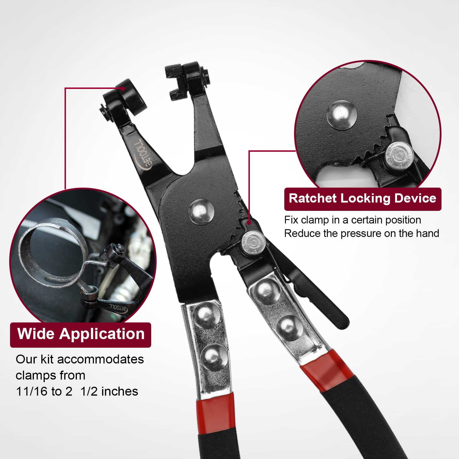 BETOOLL 9pcs Wire Long Reach Hose Clamp Pliers Set Fuel Oil Water Hose Auto Tools