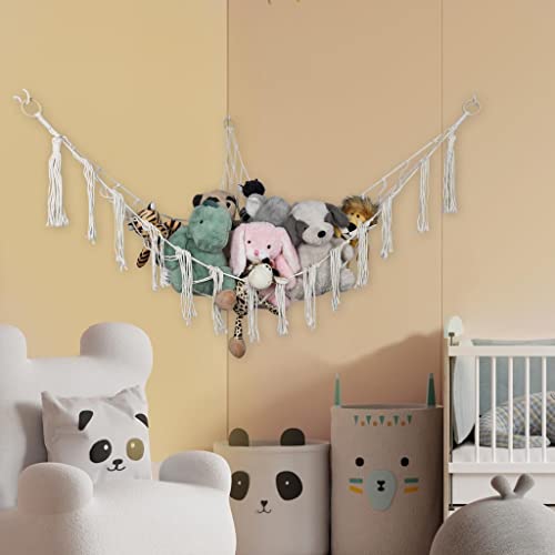 Lovely Baby Genius Stuffed Animal Net, Toy Hammock with 3 Strong Metal Hook - Macrame Stuffed Animal Hammock for Kids Room, Squishmallow Net