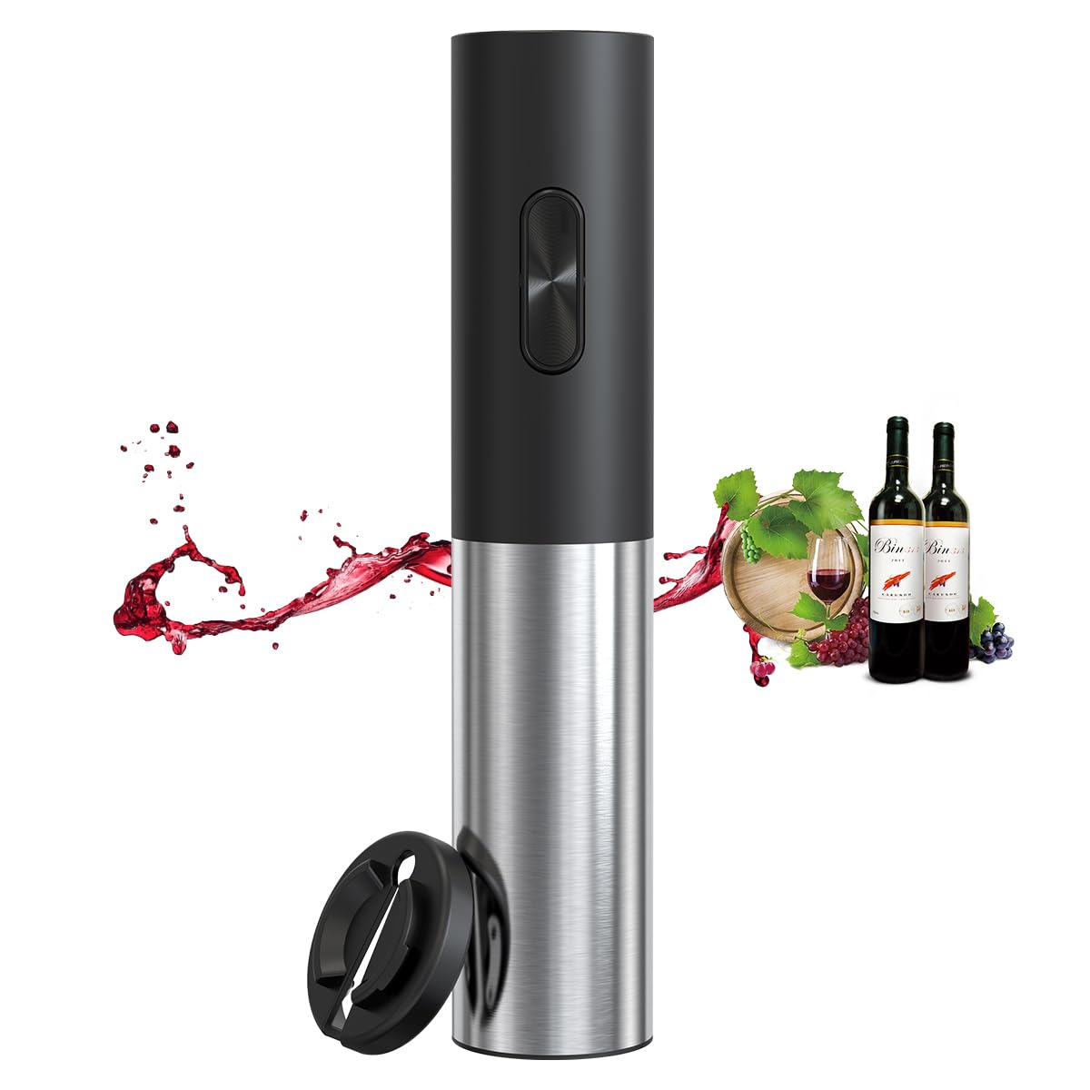 Battery Electric Wine Bottle Openers Electric Wine Opener, Wine Gift Automatic Wine Opener with Foil Cutter (Battery Stainless steel)