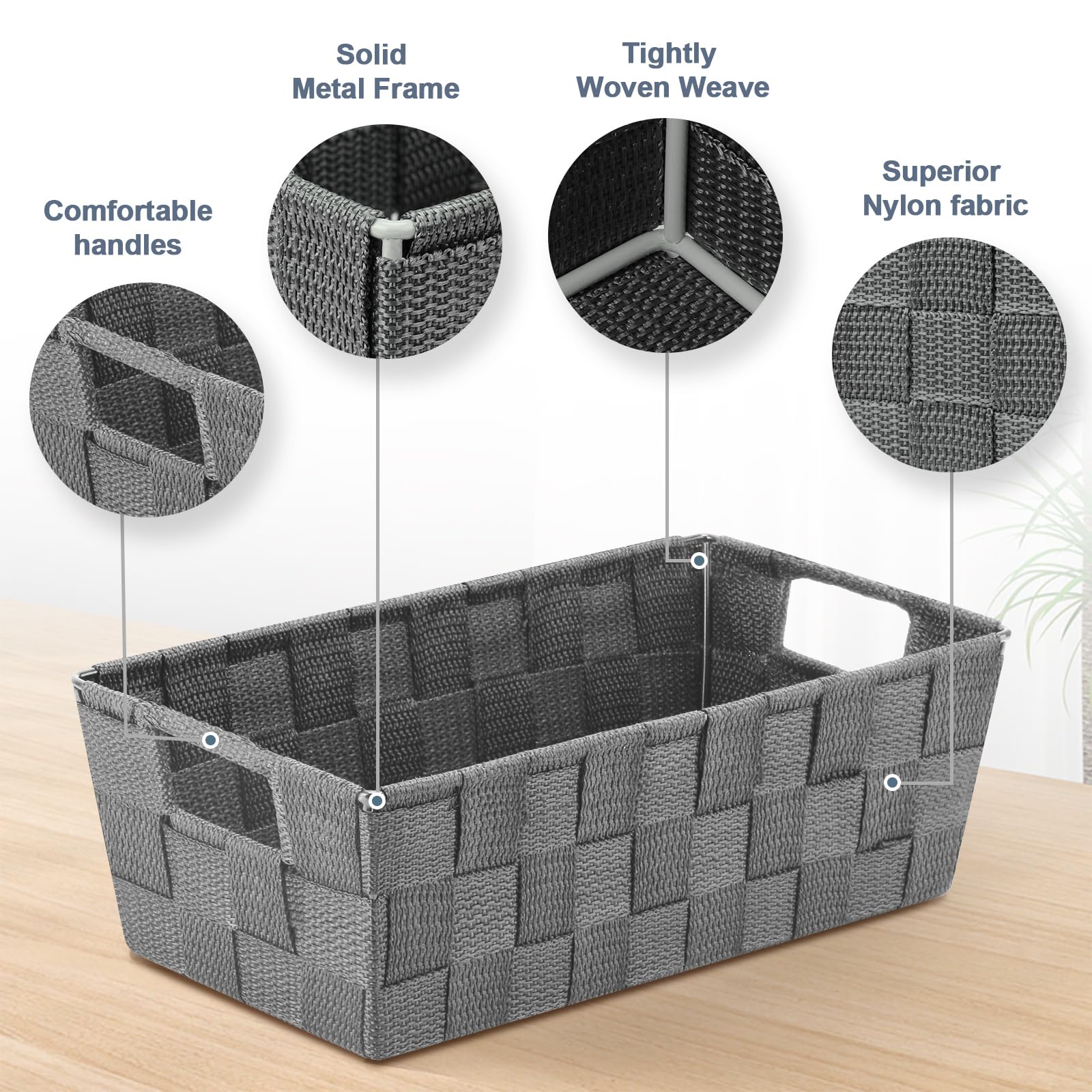 Bellzacasa Woven Storage Baskets, Storage Baskets for Organizing (Set of 8), Cube Baskets Bin Container Baskets Storage Boxes Organizers with Handles for Bedroom, Office, Closet, Nursery, Black
